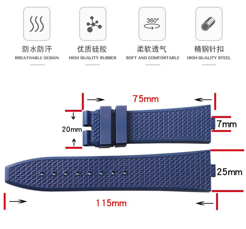 Premium-grade Fluoro Rubber Watchband Convex Mouth Belt For Vacheron ...