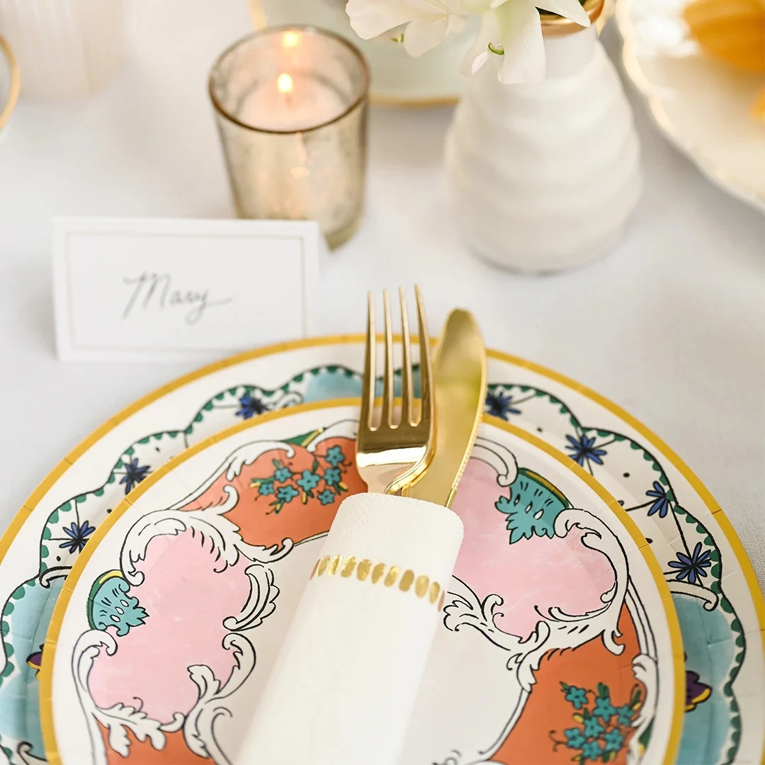 Custom Tea Party Theme Paper Plates - Romantic Flower Pattern