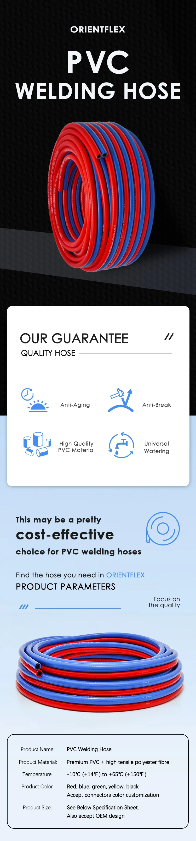 8mm PVC Oxygen Acetylene Twin Gas Cutting Welding Hoses