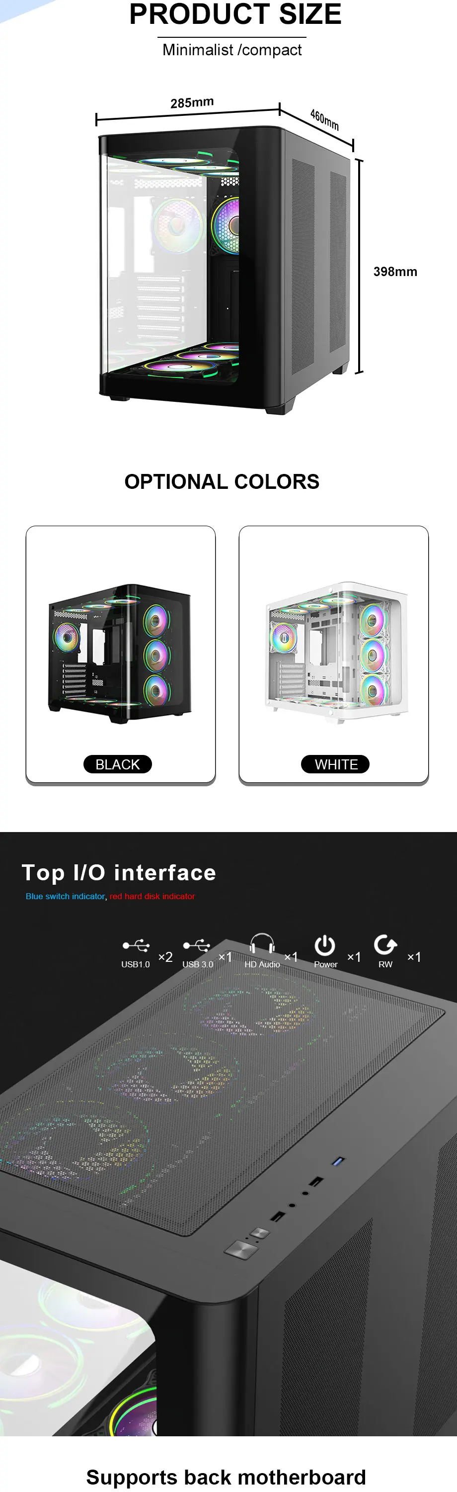 High Efficiency Computer Cabinet with Curved Tempered Glass