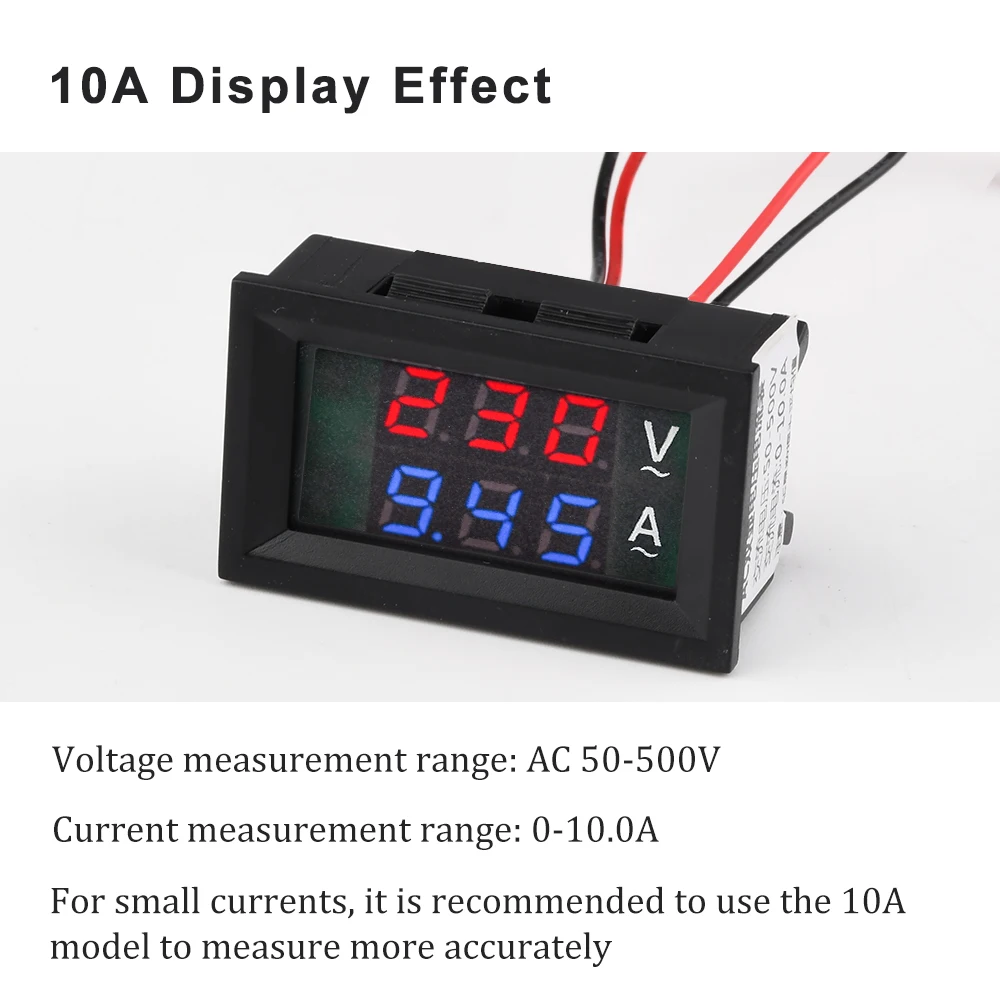 AC 50-500V Digital LCD Voltmeter Ammeter - 10A 50A 220V