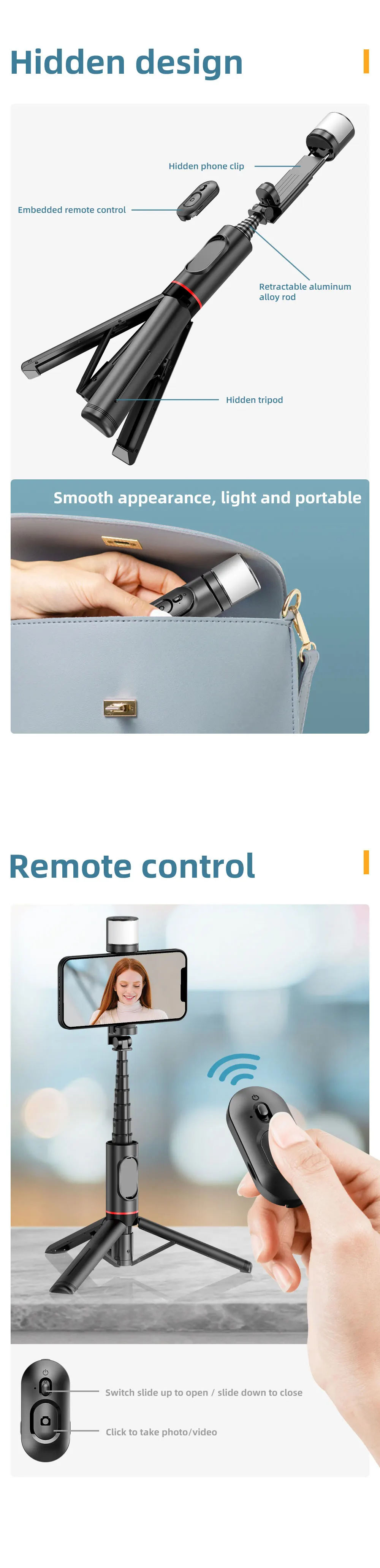 Portable All-in One Rotating Tripod Stand Selfie Stick For Phone With ...