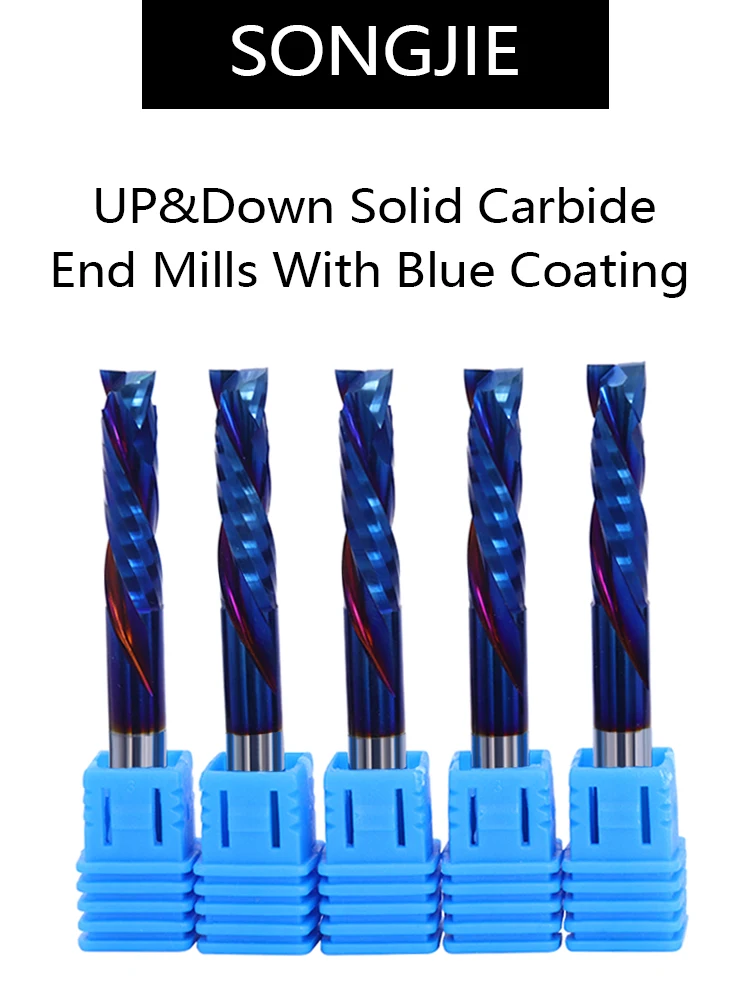 SONGJIE Solid Carbide Compression Router Bits 1/4" Shank 2 Flute CNC ...