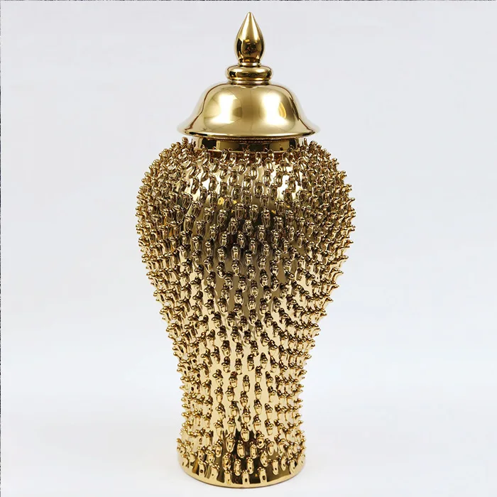 Golden Electroplated Ceramic Bottles with Flowers