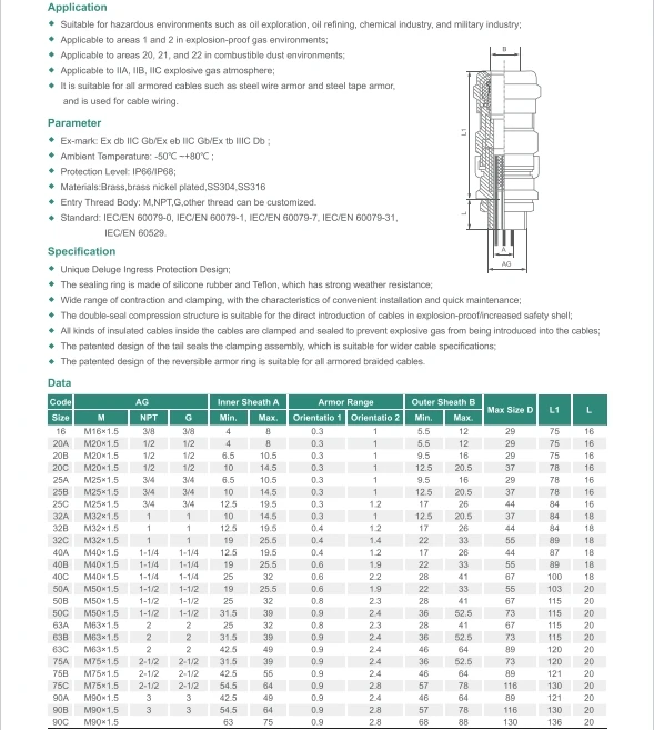 Atex Iec Eac Certificated Cable Gland Explosion-proof Double Seals ...
