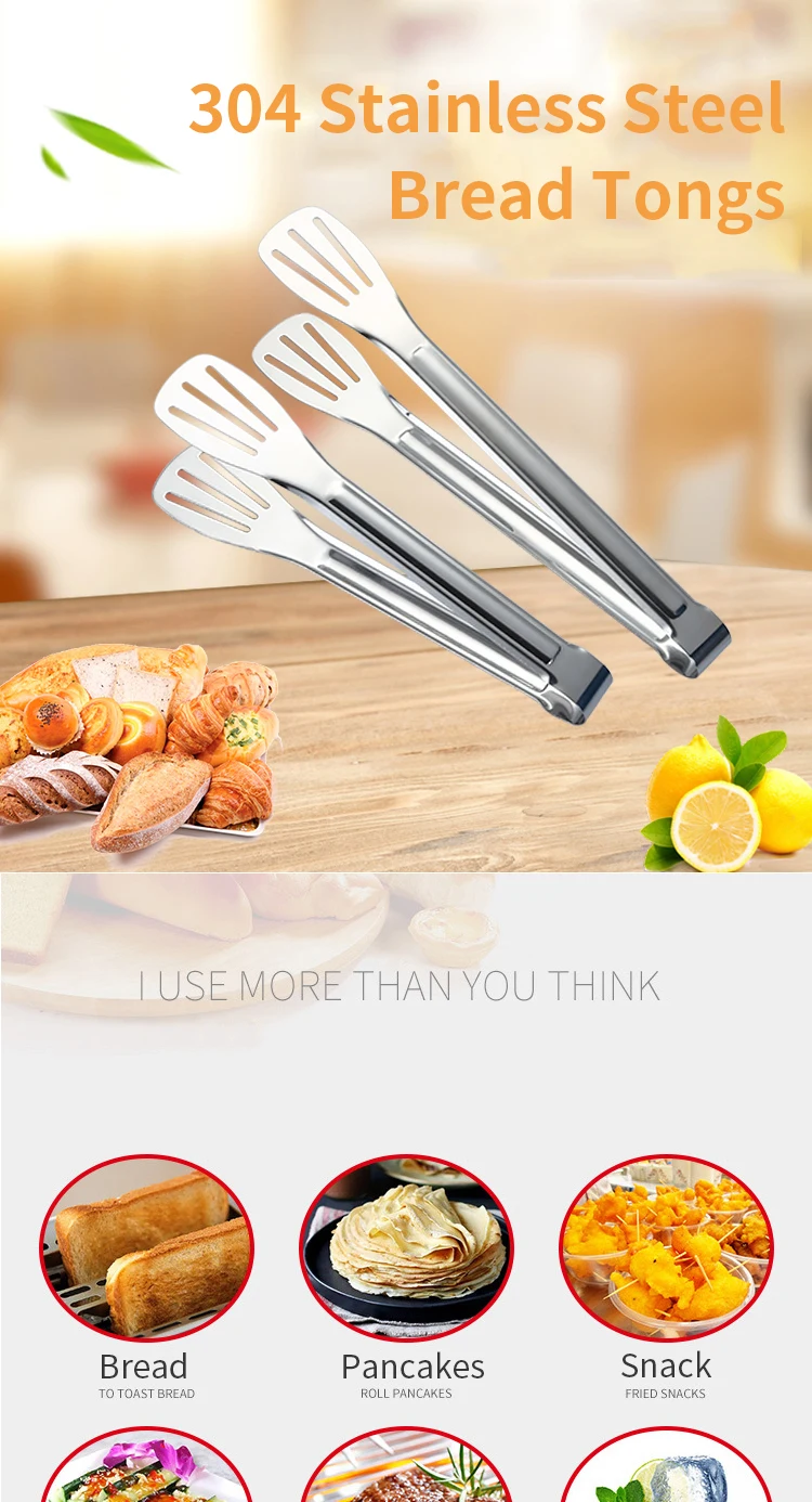 Multifunction 9/12 Inch Steak Bread Meat Serving Cooking Tongs 304 ...