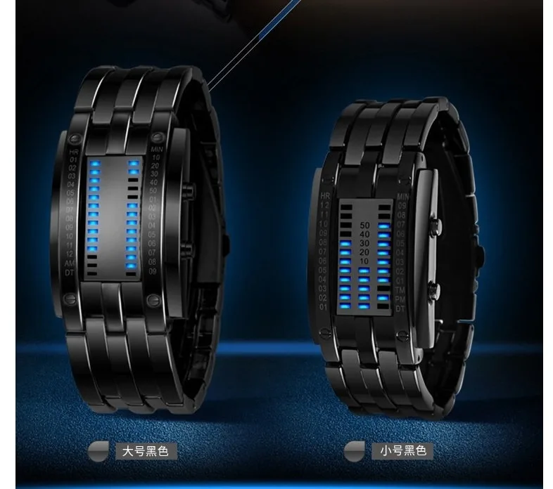 Lovers Men Women Stainless Steel Blue Binary Luminous Led Electronic ...