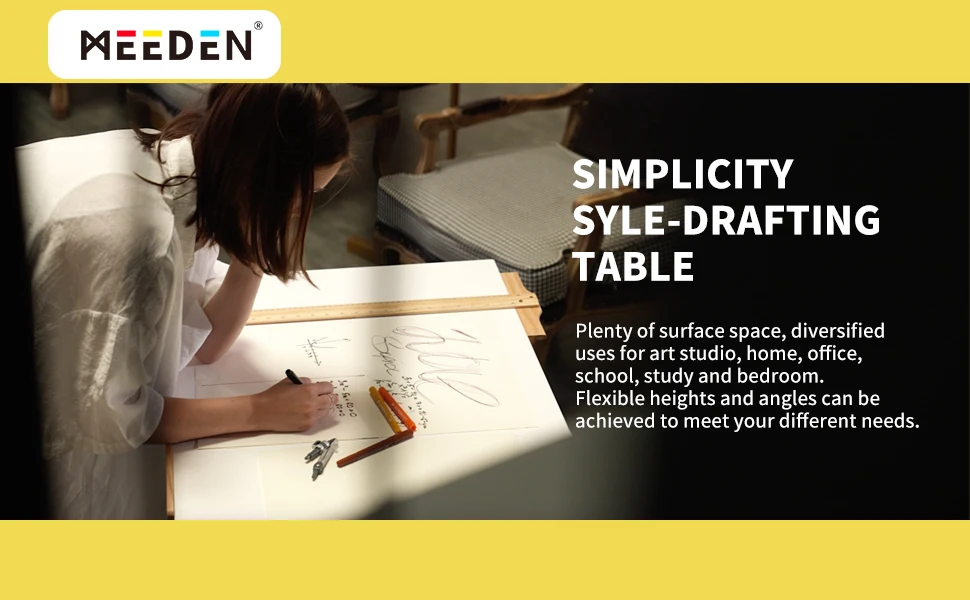 MEEDEN Adjustable White Board Drafting Table - Large Surface Drawing ...