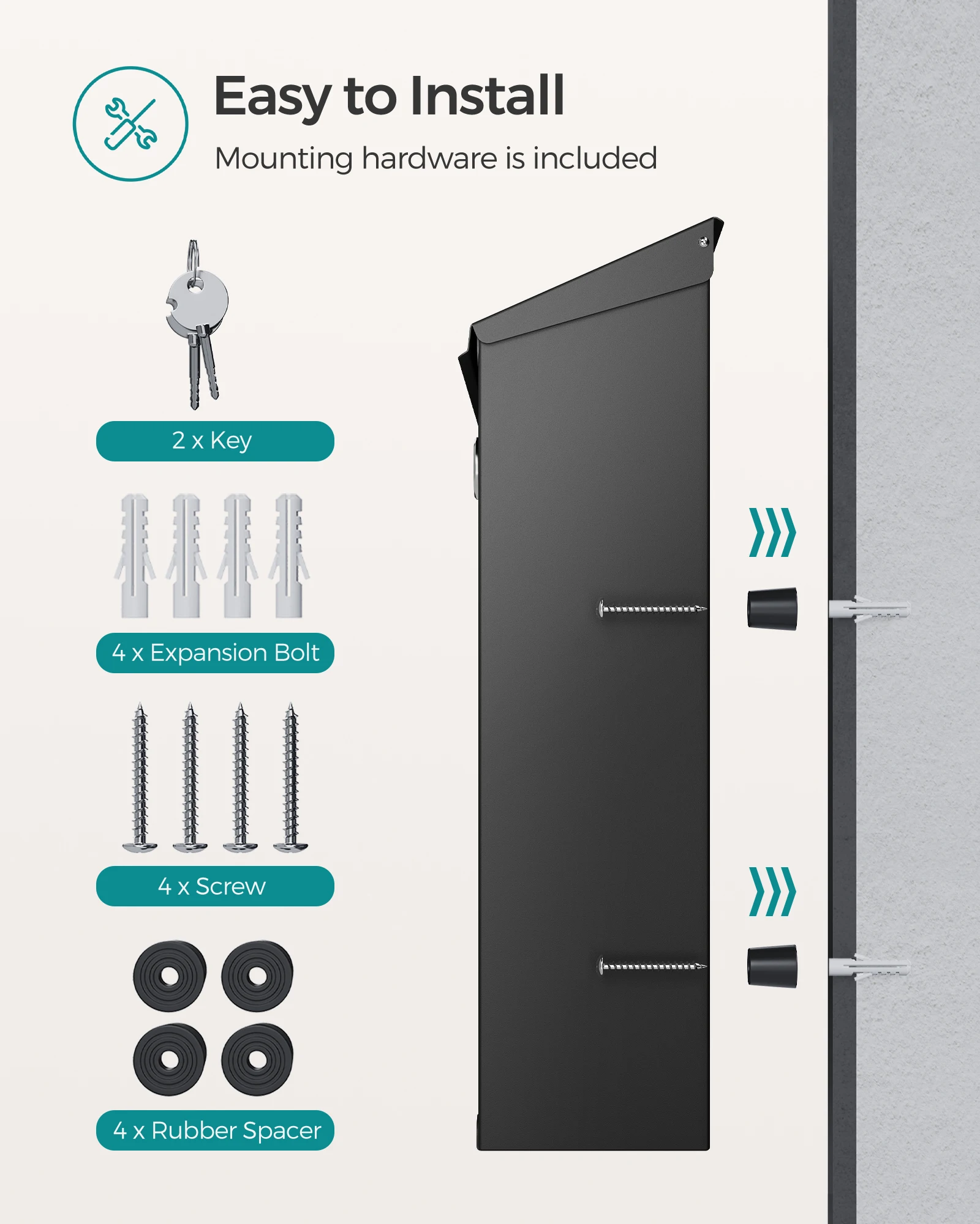 SONGMICS OEM Outdoor Steel Post Box Wall Mounted Secure Letter Box ...