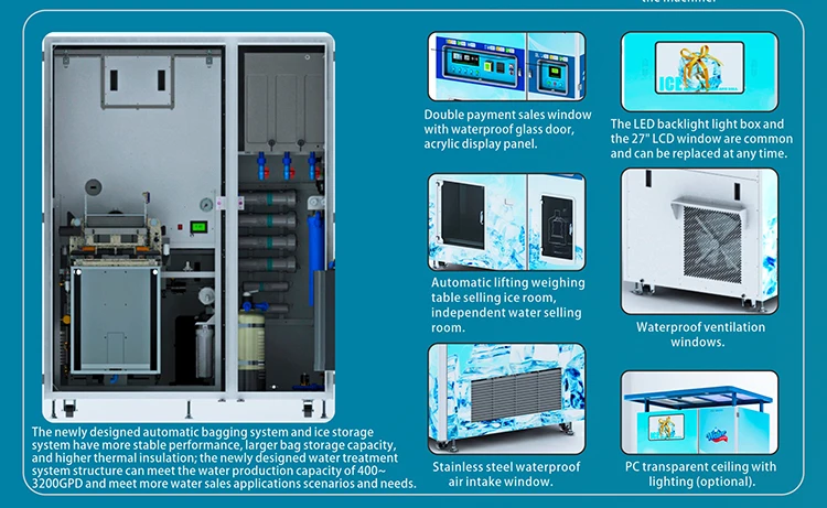 160-450kgs Commercial Cube Ice and Water Vending Machine