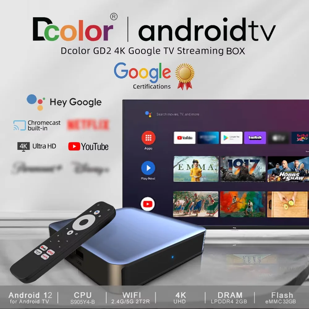Newest Dcolor GD2 Google Certified Android 12 4K Smart TV Box 2GB 32GB GTV System Amlogic S90Y4 ...