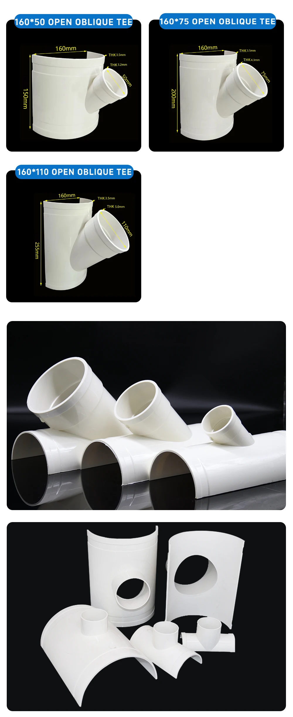Upvc Pvc Pipe Fittings Tee 75 110 160 Open Oblique Tee Water Pipe ...