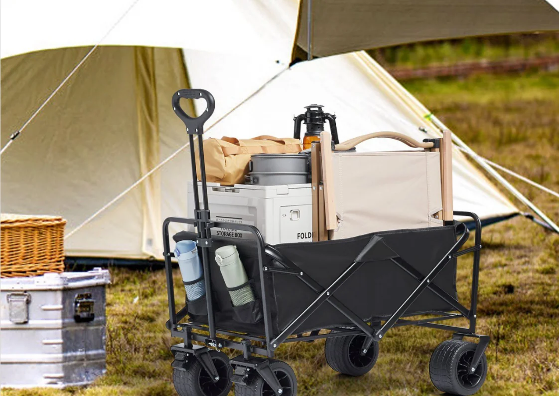 Collapsible Folding Beach Utility Cart Attached Table Trolley Wagon ...