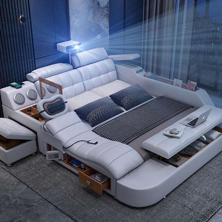 Multifunction Bed Modern Smart Upholstered Bed Bedroom Furniture King ...