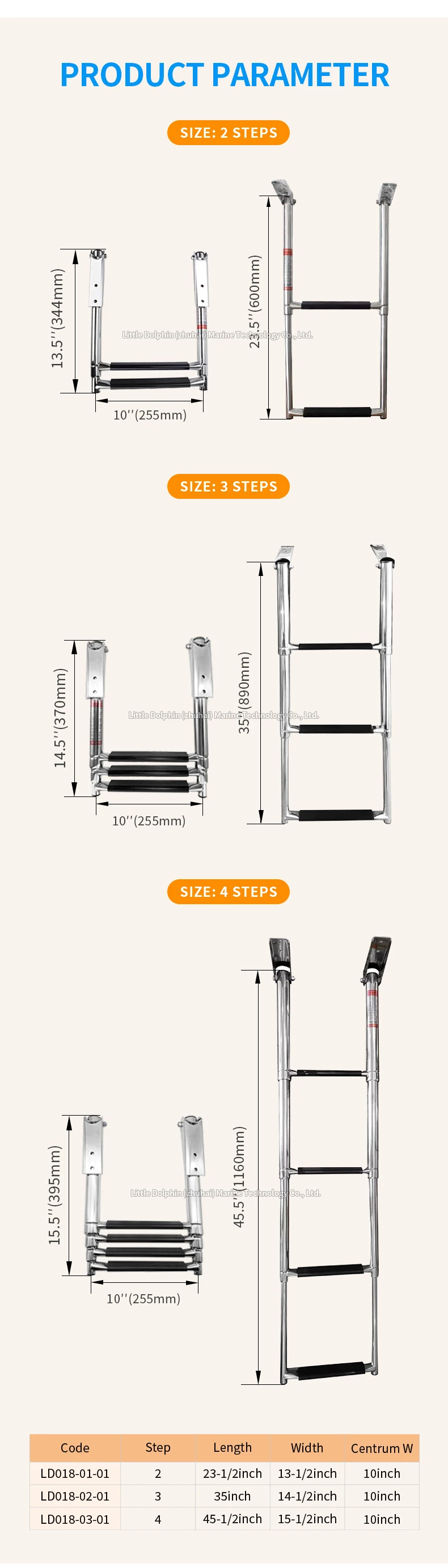 Foldable Boat Ladder Small Hingefor Ladder 3 Steps 316 Stainless Steel ...