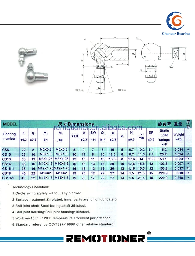 M5/m6/ M8 /m10 Cs Series Flexible Right Hand Rod End Ball Joint Bearing ...