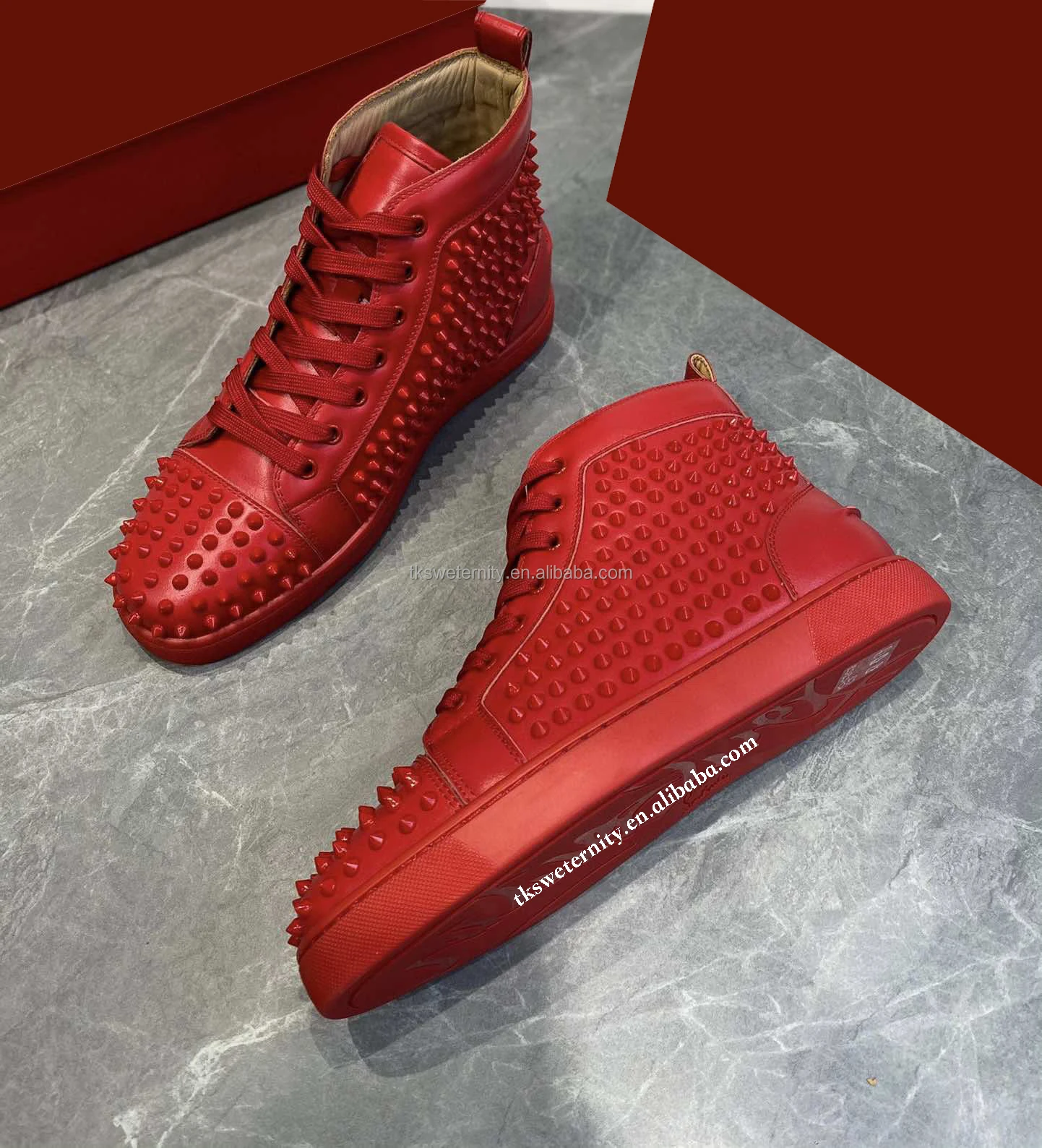 Calfskin Genuine Leather Top Quality Luxury Red Bottom Shoes Rivets ...