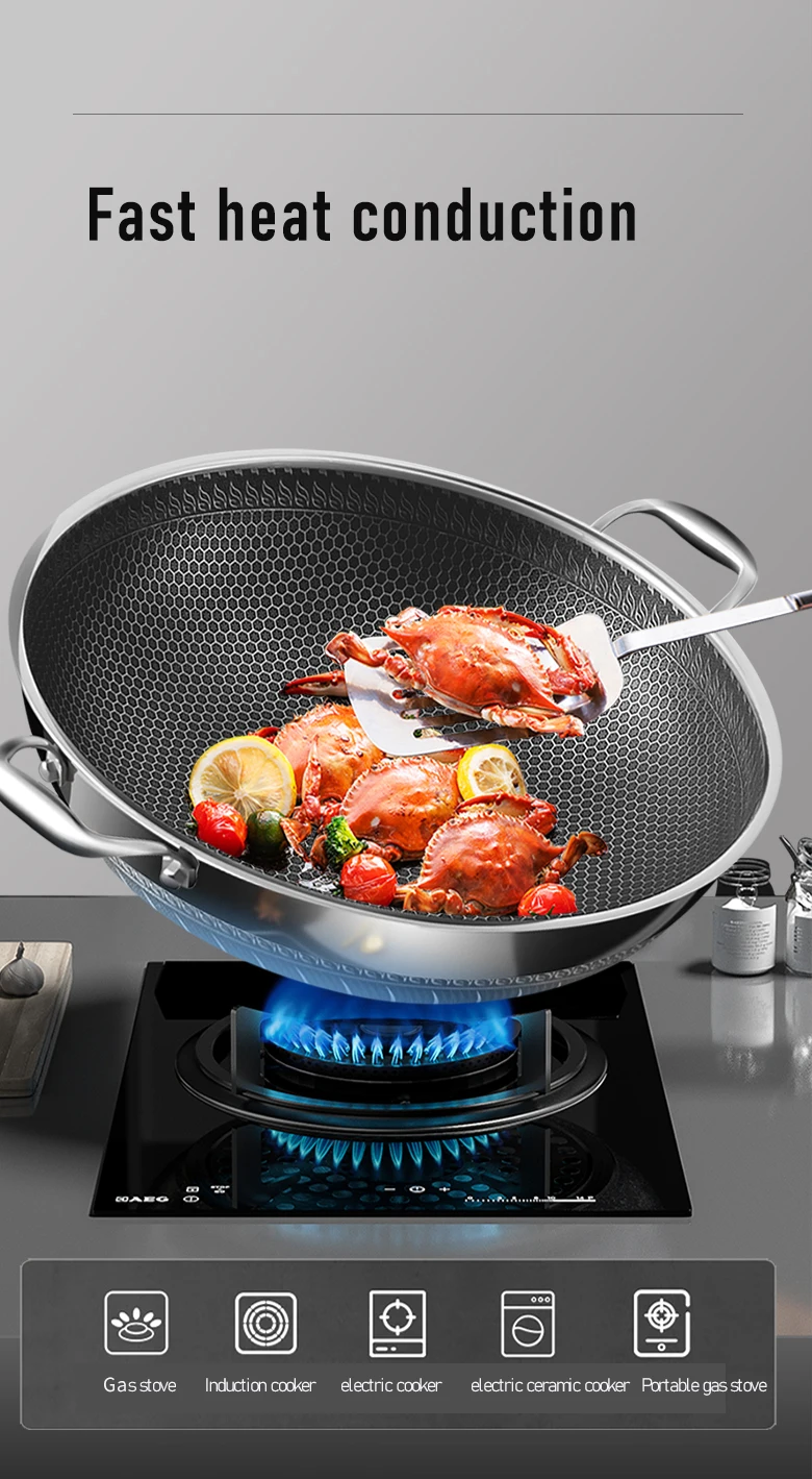 KENGQ Best Selling Double-ear 316 Stainless Steel Honeycomb Wok Non ...