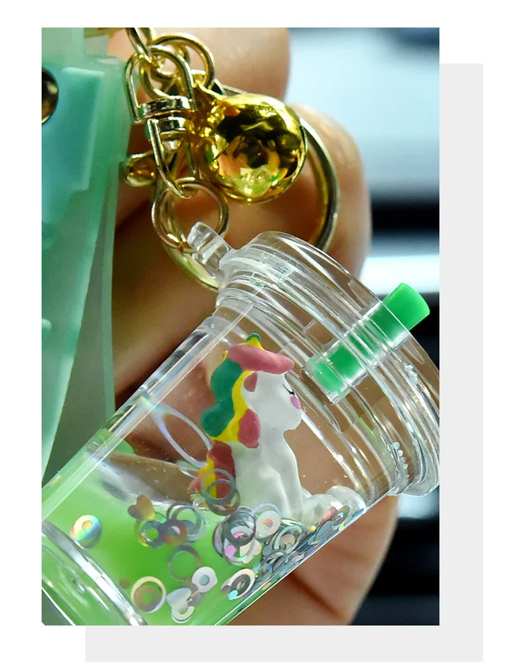 Cute Unicorn Glitter Quicksand Key Chain Liquid Floating Keyring Bag ...