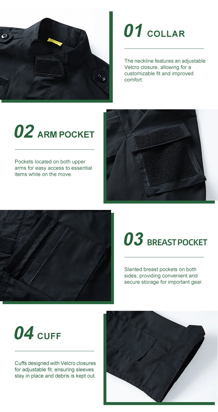 Black ACU Tactical Combat Uniform Unisex Camouflage Outdoor Suit ...