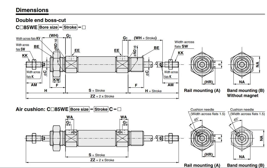 Iso Standards C85w Series Air Cylinder C85we25-10/25/40/50/80/100 - Buy ...