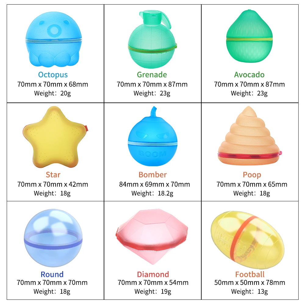 Kids Silicone Ballon Reusable Waterballoon Reuse Re Usable Quick Auto ...