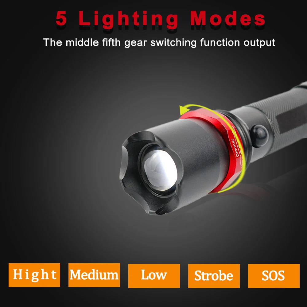 3W XPE Aluminum Tactical Flashlight - Adjustable & Rechargeable