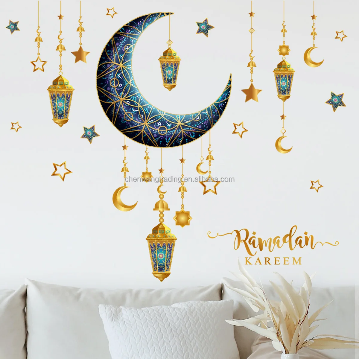 20x30cm 8 Sheets Ramadan Kareem Window Stickers Lantern Moon Window ...