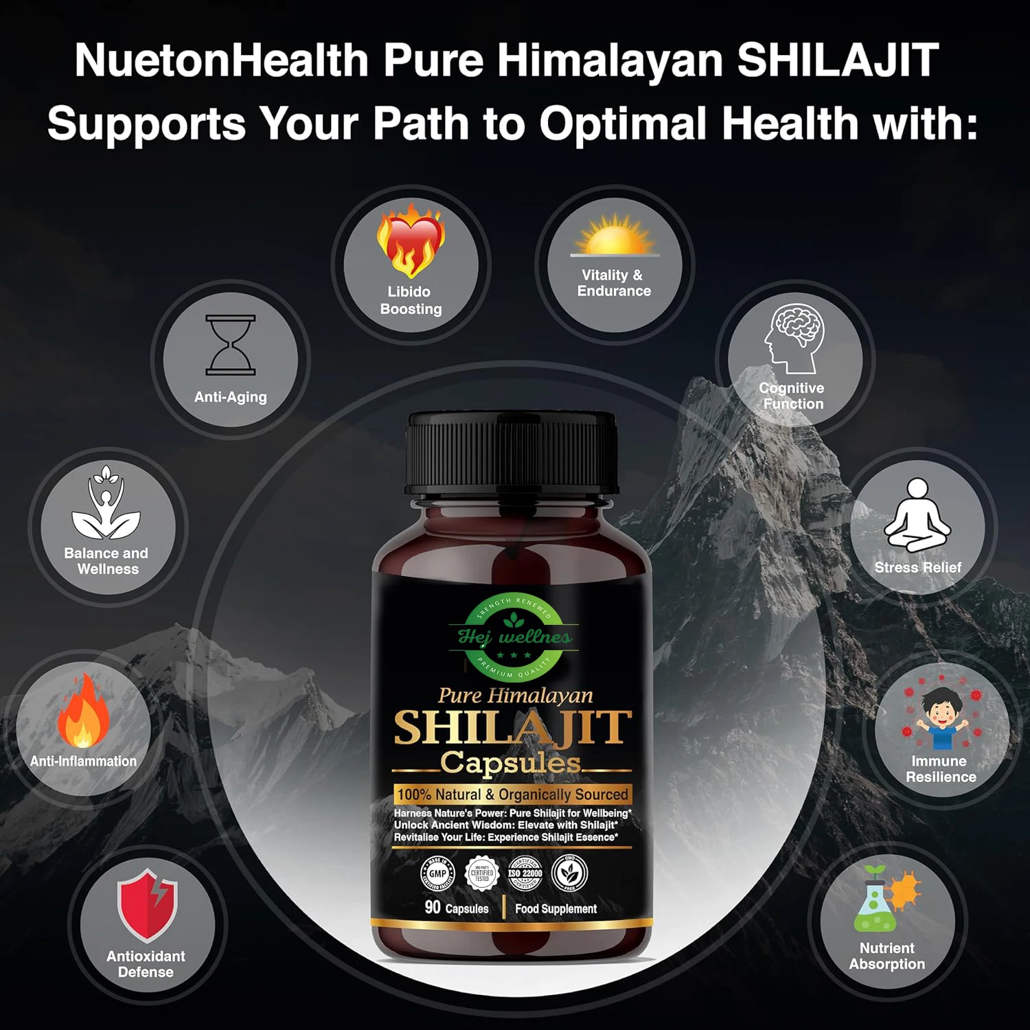 Natural Organic Himalayan Pure Shilajit Capsule Pills Energy and ...