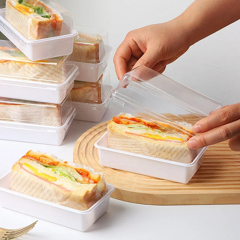Square Plastic White Sandwich Box with Transparent Lid for Food Packing ...