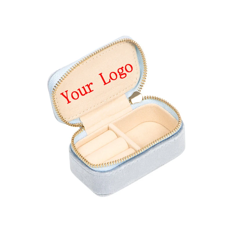 Custom Logo Zipper Mini Velvet Travel Jewellery Boxes Luxury Woman ...