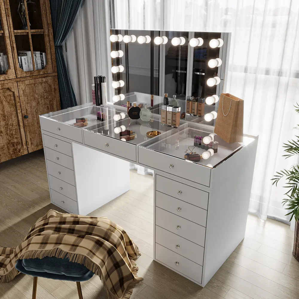 Modern Makeup Vanity Table Dressing Table With Led Mirror Table ...