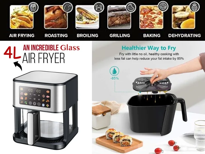 New 5L Visual Glass air Fryer with Toughened Glass Pot for 360 Degree ...