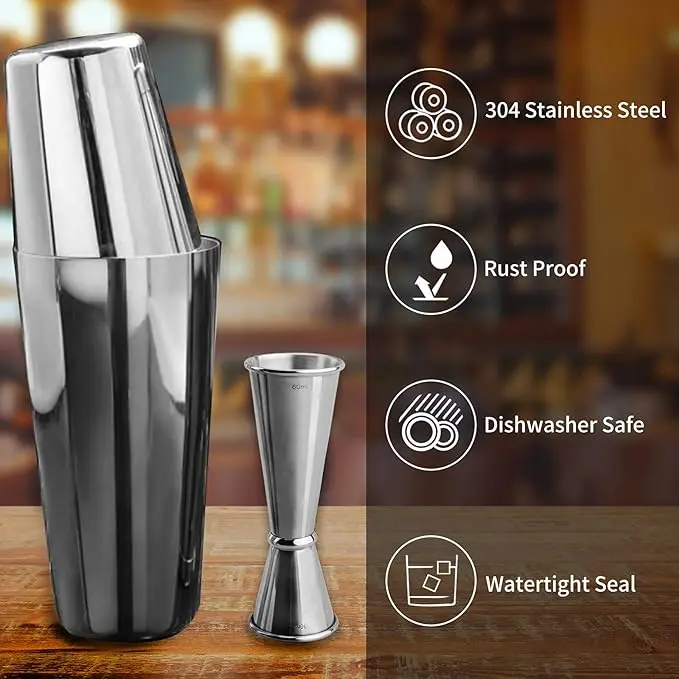 Cocktail Shaker Set Portable 2 -piece 18/8 Bar Shaker Set Silver ...