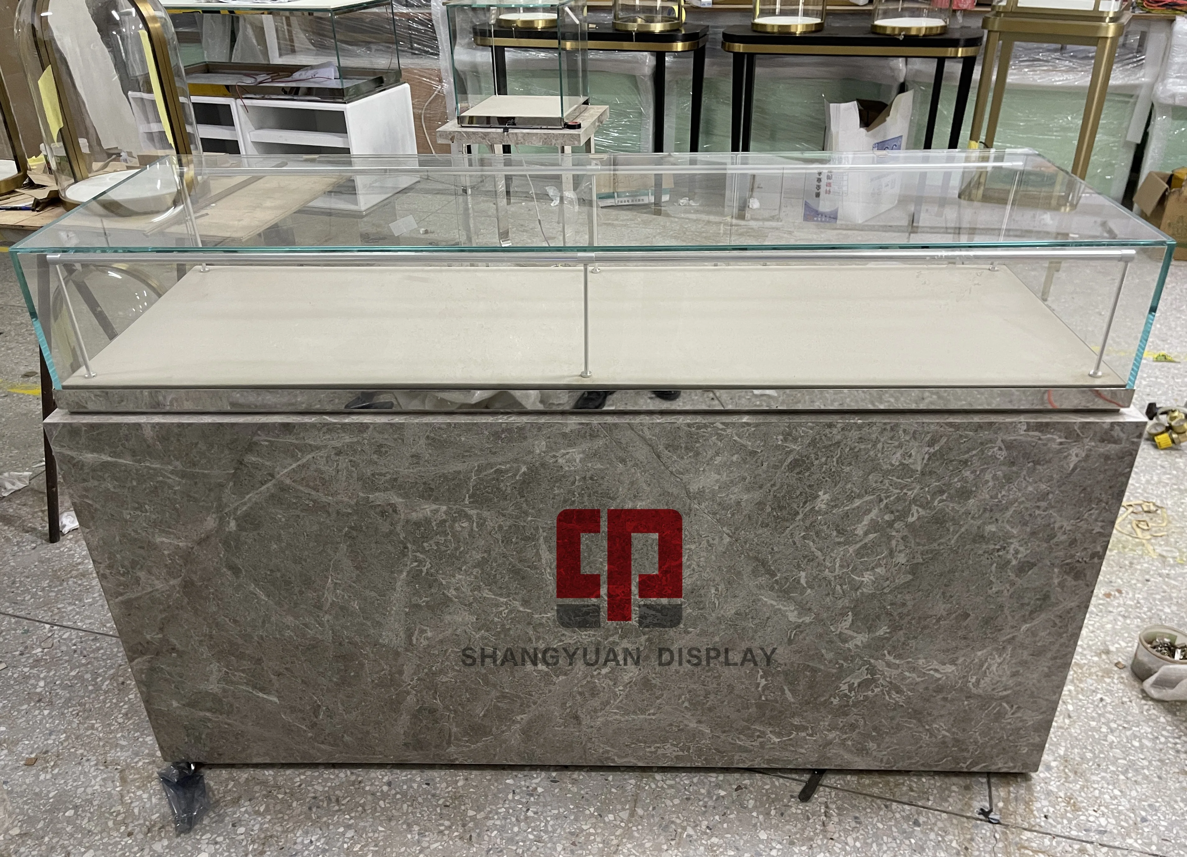Luxury Marble Jewelry Display Case Jewelry Store Tempered Glass Display ...
