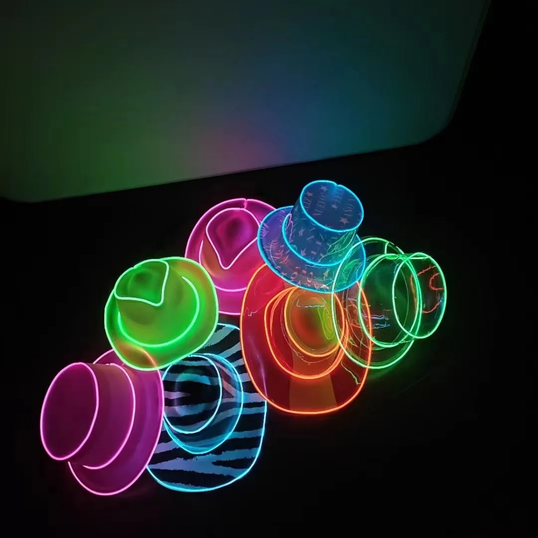 Fashion Shiny Light Up Neon Led Cowgirl Hat Luminous Space Flashing ...