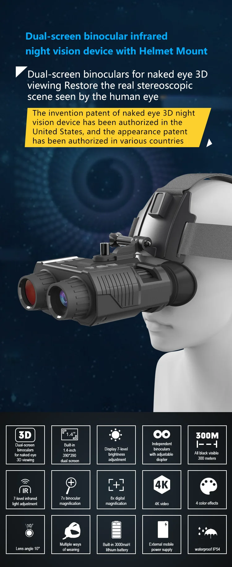 3D Portable Helmet Mounted IR Binocular Night Vision Google NV8000 ...
