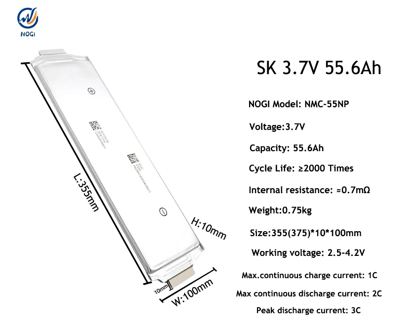 Grade A 3.7v 55ah NMC Pouch Cell Batteries for Evs