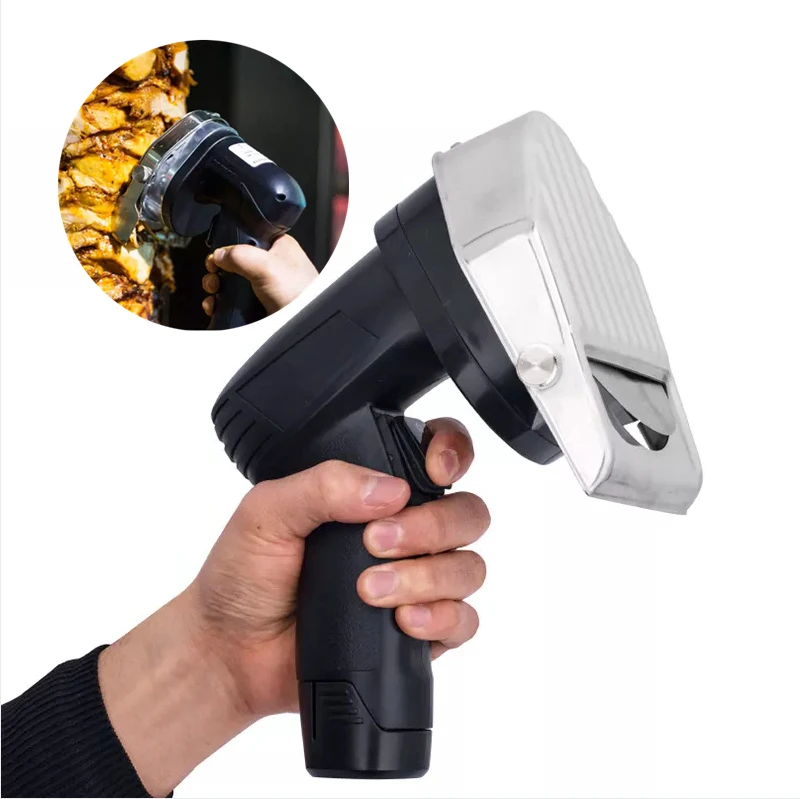 Automatic battery gyro shawarma donner doner kebab slice knife cutting ...