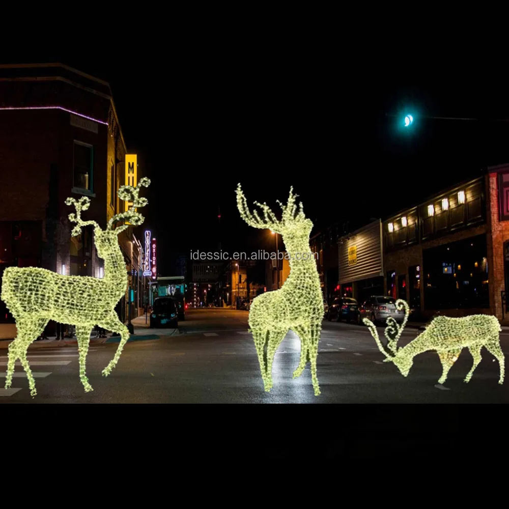 Outdoor 3d Large Illuminated Wire Frame Christmas Reindeer Sculpture ...