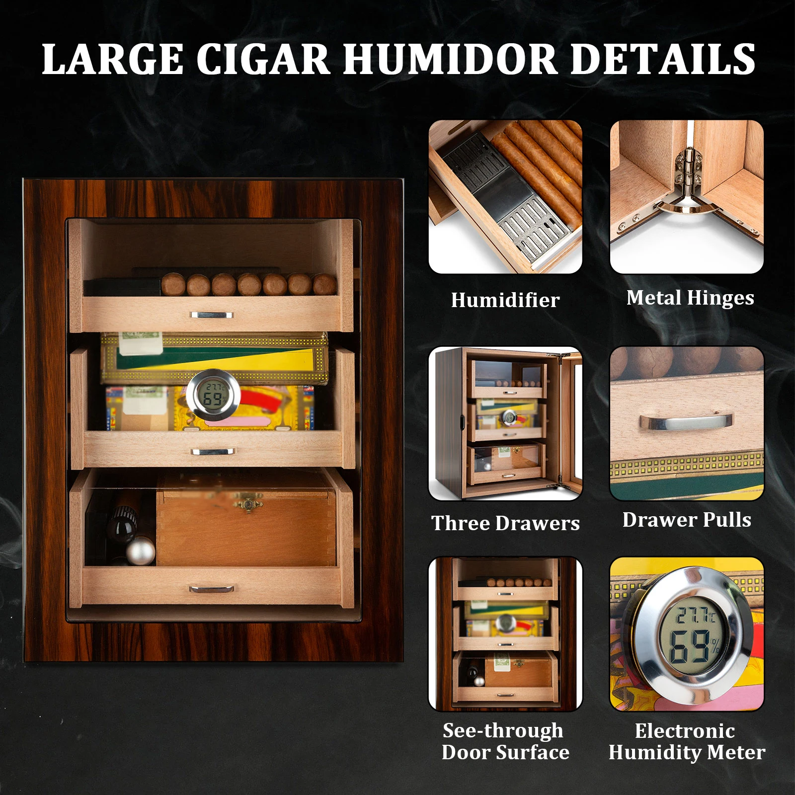 Modern Luxury Cigar Humidor Box Handmade Three Layers Spanish Cedar ...