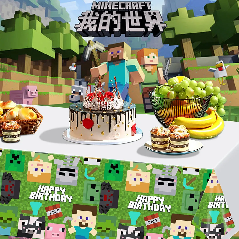 Pixel Mining Themed Party Supplies Disposable Pixel Style Plastic Table ...