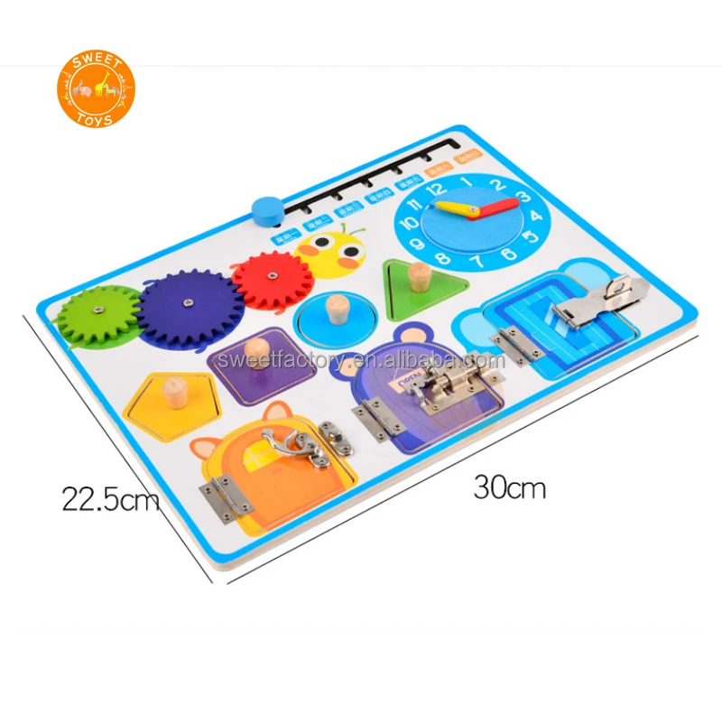 Wooden Sensory Locks Board Toy Activity Early Educational For Kids Busy ...