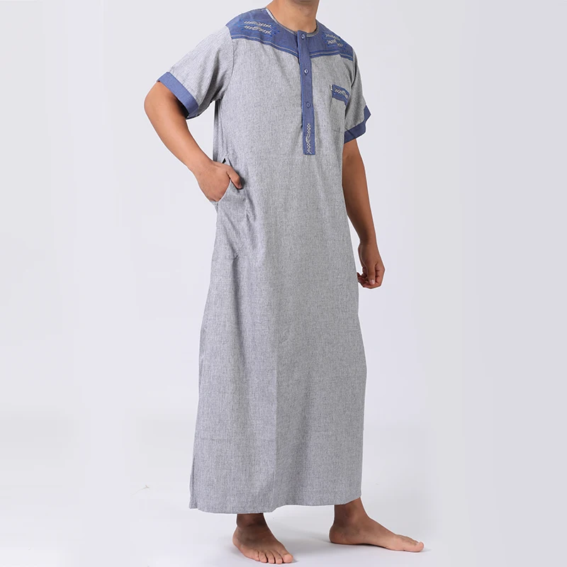 Ikaf Model Morocco Cotton Fabric Thobe Short-sleeved Crew Neck Khamis ...