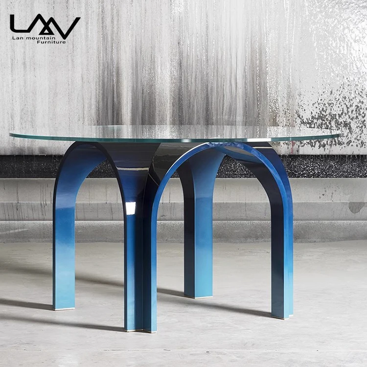 Modern Luxury Hotel Villa Round Dining Table Restaurant Frp Base Glass ...