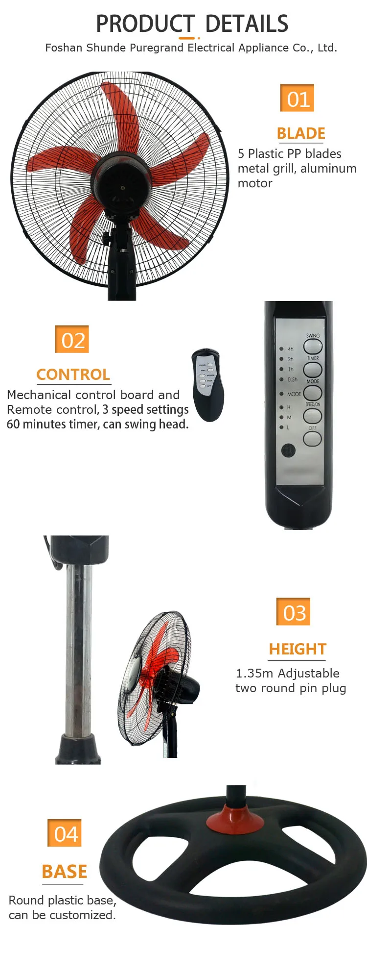 Office Living Room Timer 3 Speeds Electric 18 Inch Plastic Pedestal ...