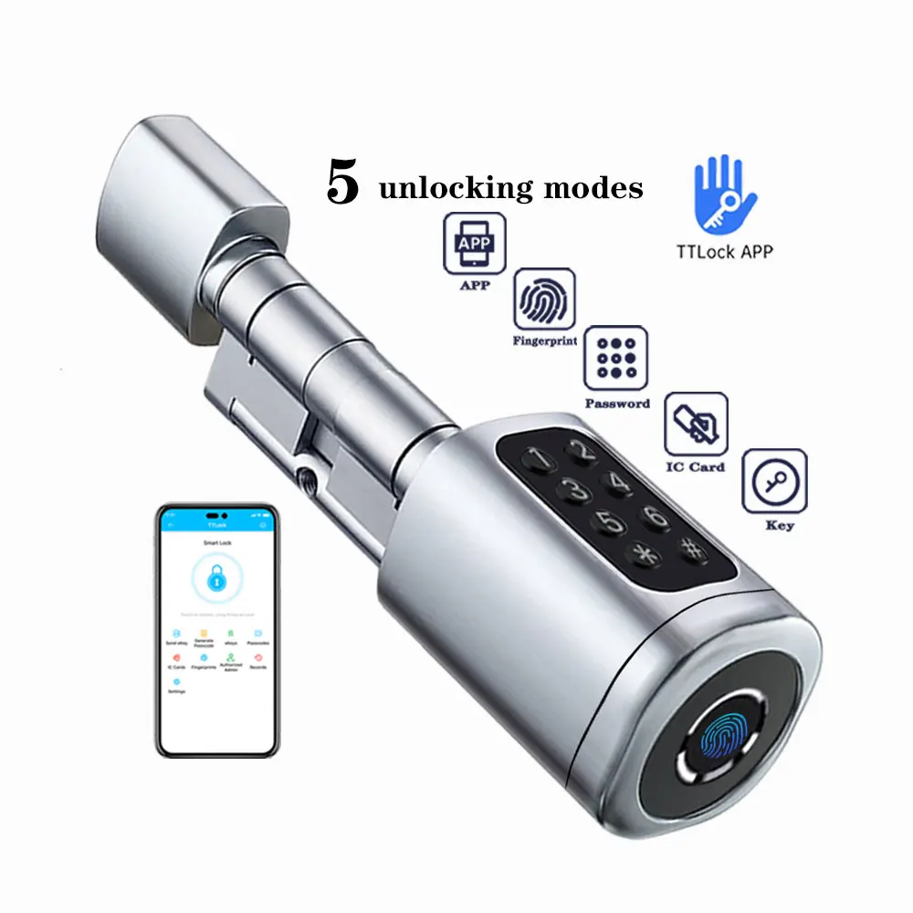 Ttlock App Adjustable Length Automatic Telescopic Intelligent Smart Cylinder Lock Fingerprint ...