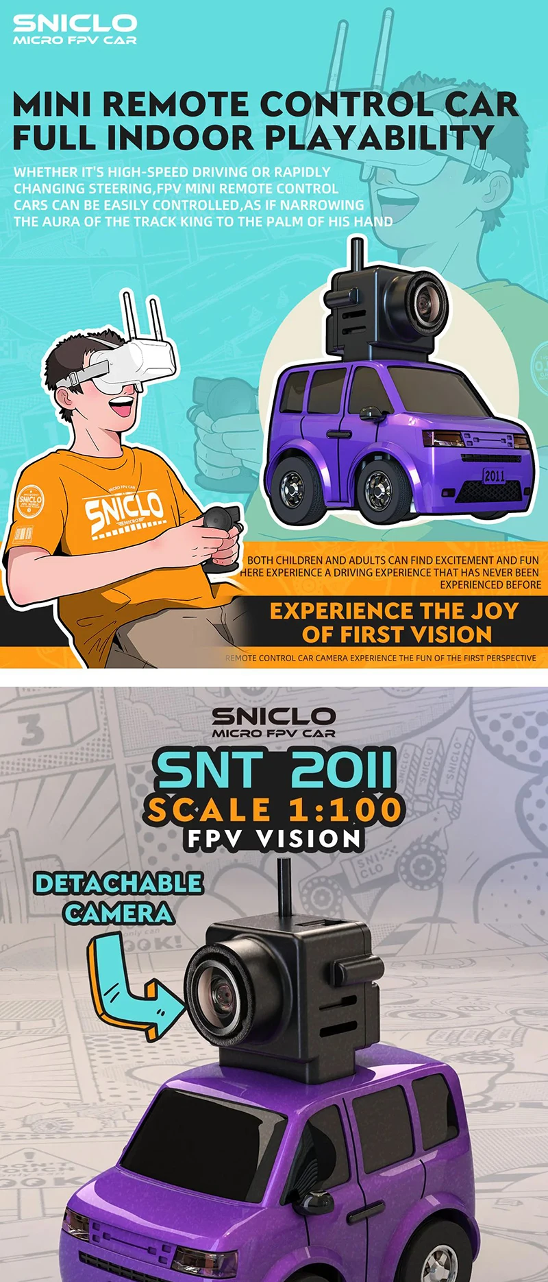 SNICLO SNT 1:100 Scale Micro 4X4 Lights - FPV RC Racing Car