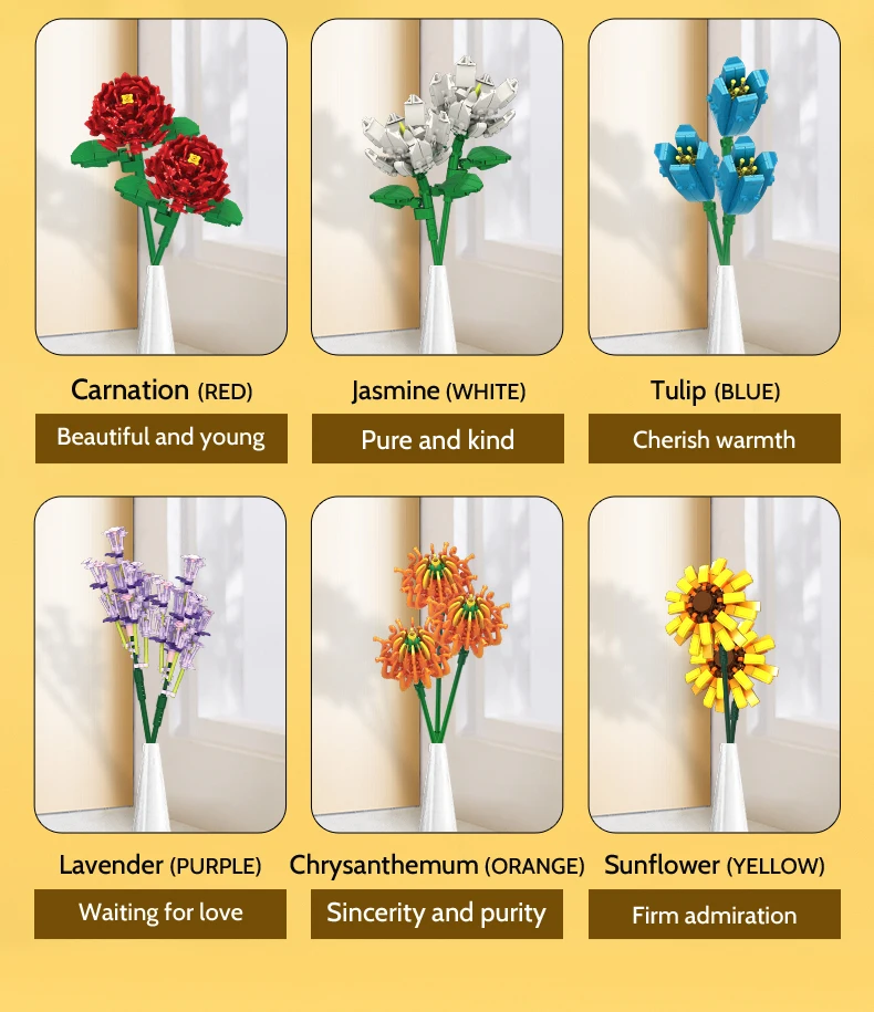 Woma Toys 12 In 1 Bricks Flower Bouquet Kids Construction Set Diy Mini ...