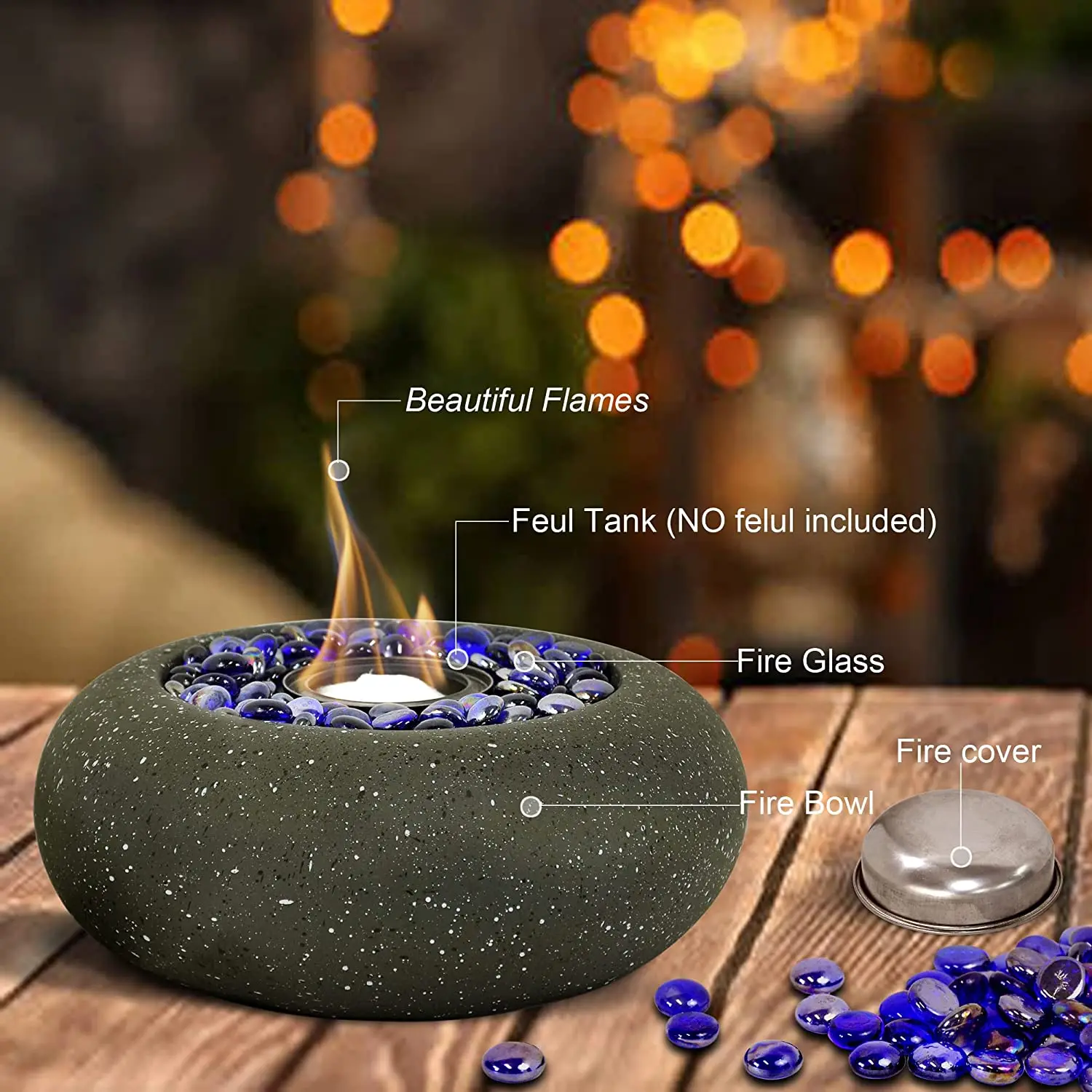 Oniya Iso-Propyl Alcohol Round MGO Tabletop Fireplace Fire Bowl for ...